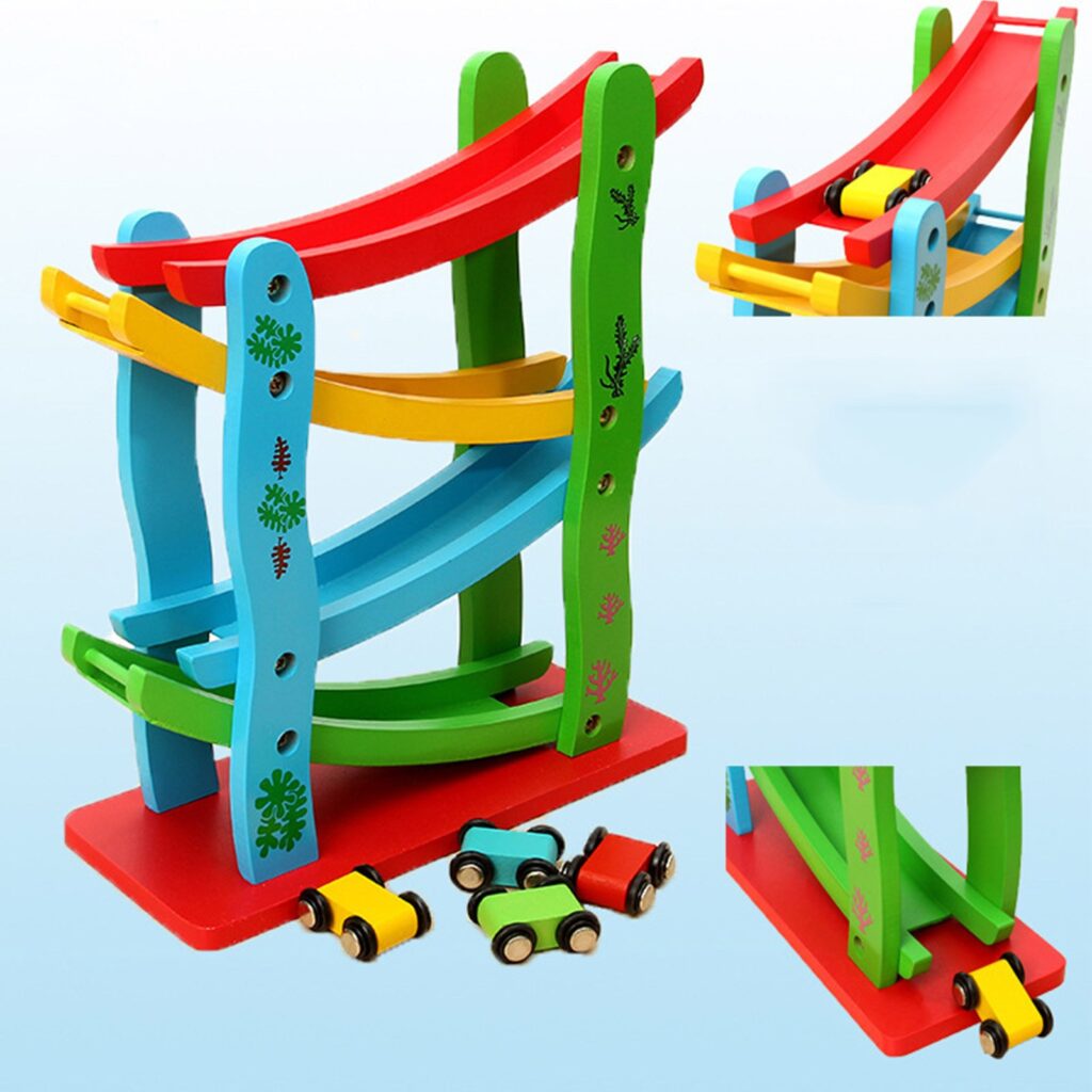 Four-Level Track Racing Odyssey: Wooden Car Ramp for Toddlers Toy Set ...