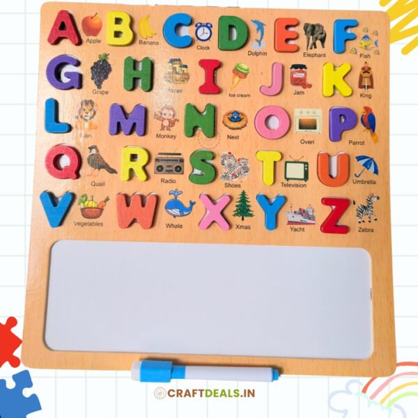 Wooden ABCD Board Puzzle with Whiteboard & Marker For Toddlers